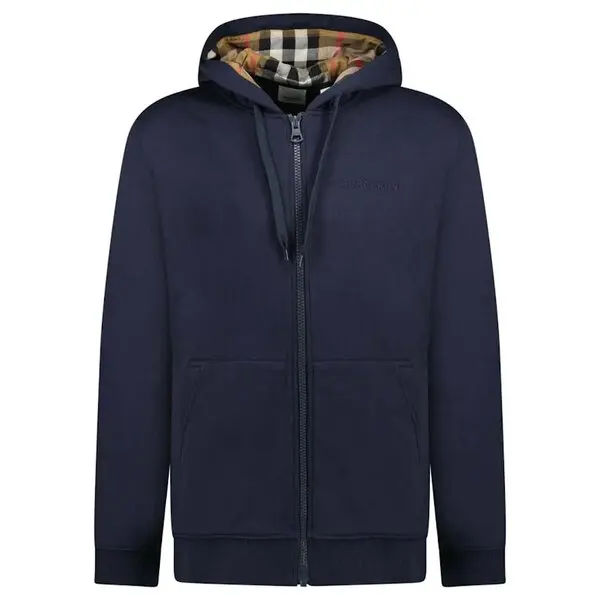 Burberry Hove Check Embroidery Logo Zip Hoodie - Navy Blue